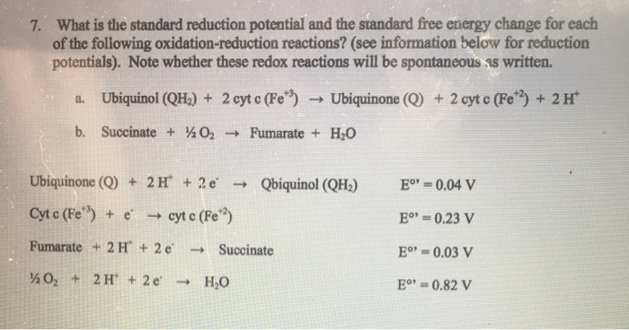 Solved 7. What is the standard reduction potential and the | Chegg.com