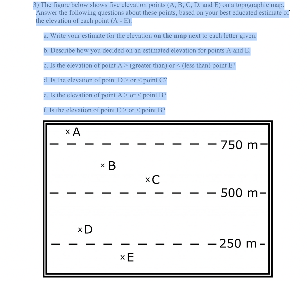 Solved ) The figure below shows five elevation points (A, B, | Chegg.com