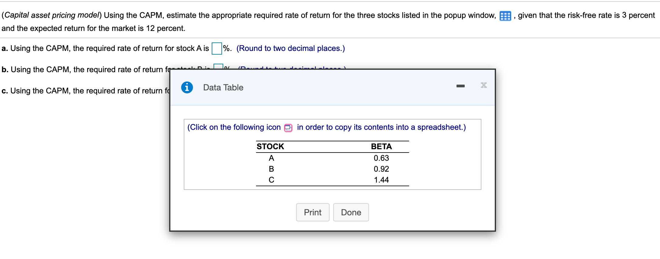 Solved (Capital asset pricing model) Using the CAPM, | Chegg.com