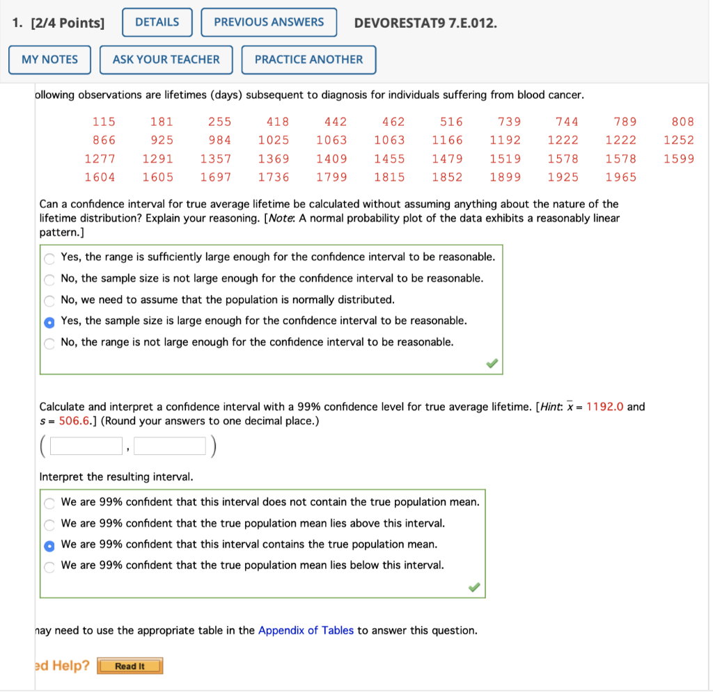 Solved 1. [2/4 Points] DETAILS PREVIOUS ANSWERS DEVORESTAT9 | Chegg.com