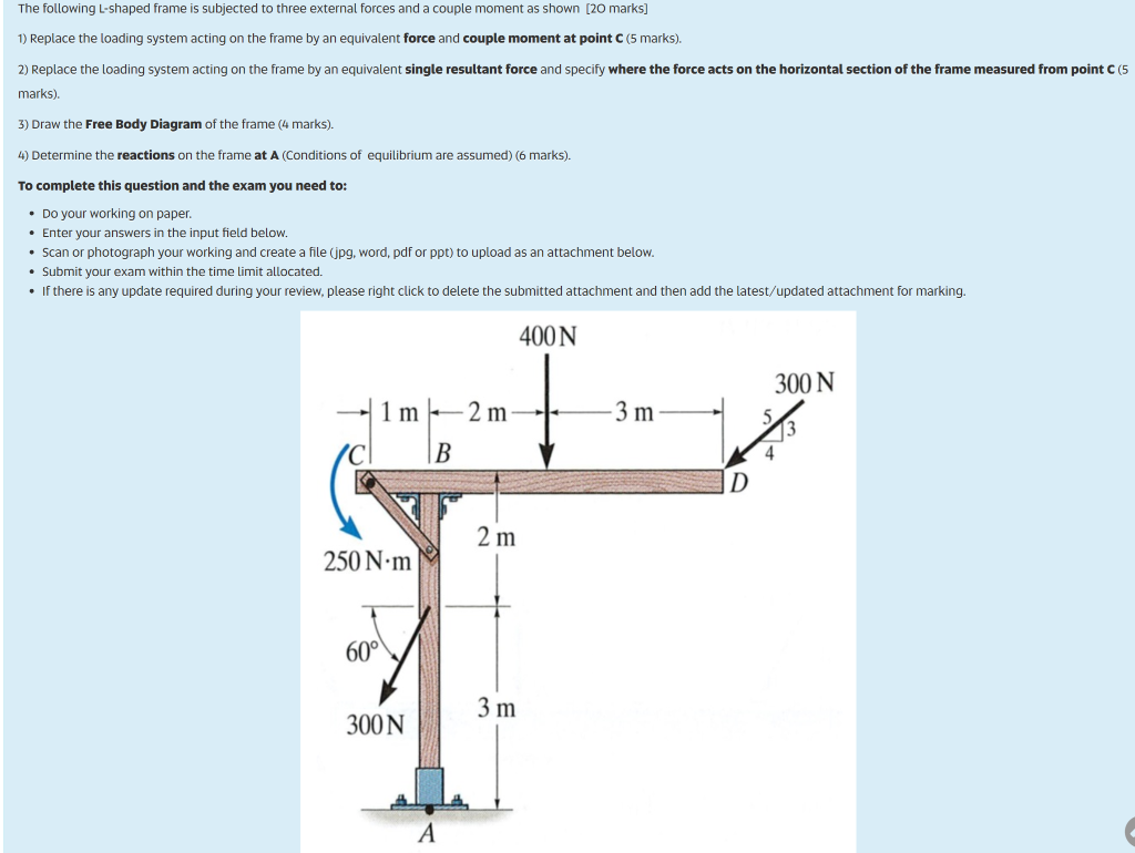 Solved The following L-shaped frame is subjected to three | Chegg.com
