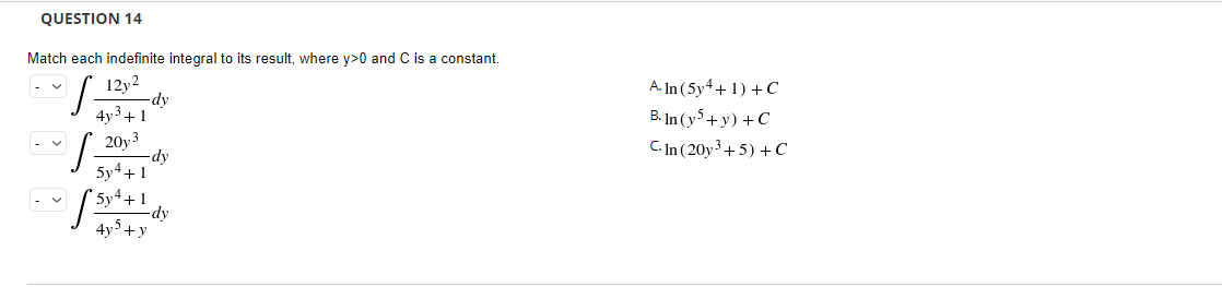 Solved QUESTION 14 Match each indefinite integral to its | Chegg.com