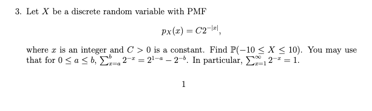 Solved 3. Let X be a discrete random variable with PMF | Chegg.com