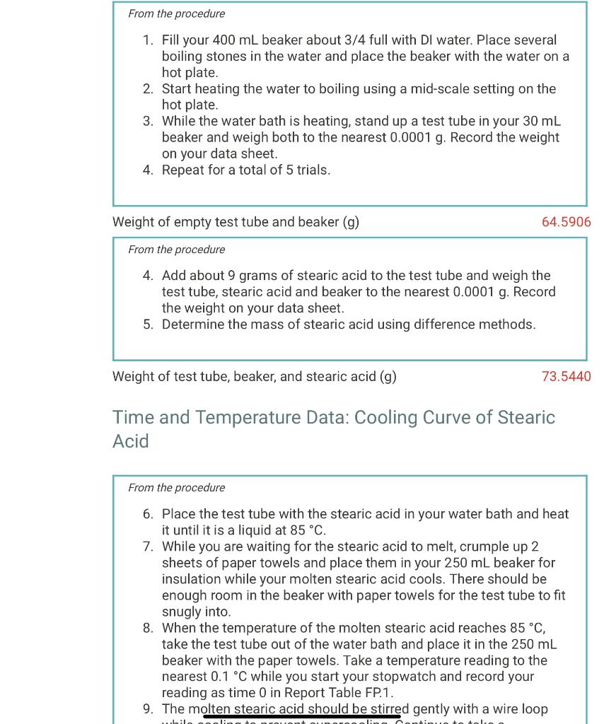Solved From the procedure 1. Fill your 400 mL beaker about | Chegg.com