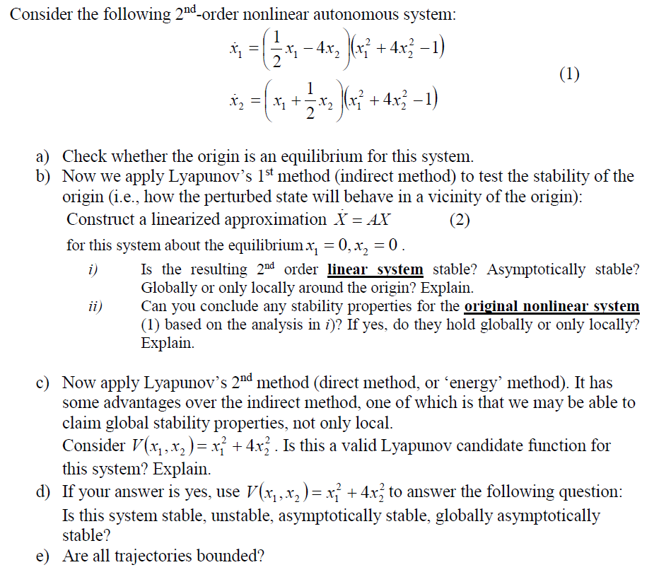 Consider the following 2nd-order nonlinear autonomous | Chegg.com