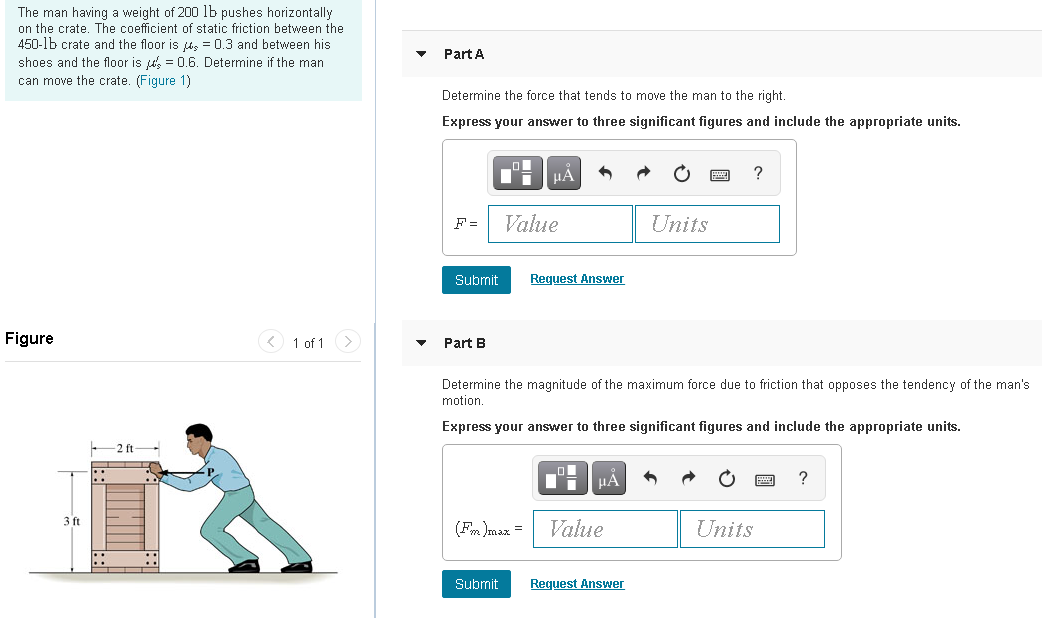Solved The man having a weight of 200 lb pushes horizontally | Chegg.com