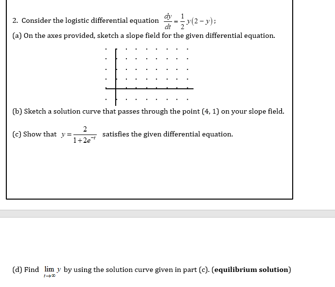 Solved 2. Consider the logistic differential equation Sy – | Chegg.com