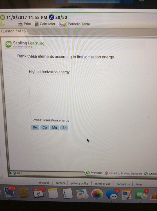 Solved rank these elements according to first ionization | Chegg.com