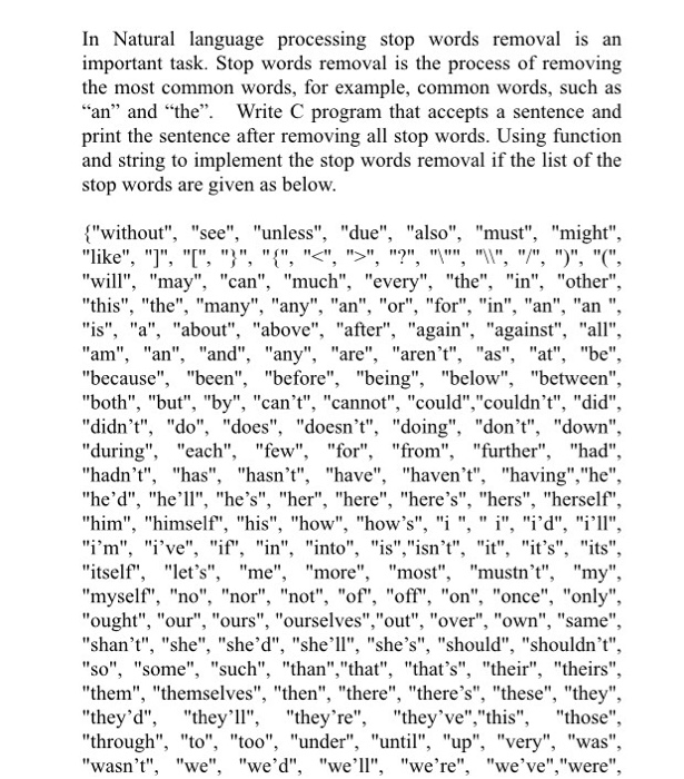 Solved In Natural language processing stop words removal is | Chegg.com