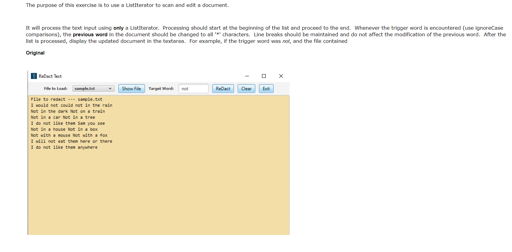 Solved The purpose of this exercise is to use a ListIterator | Chegg.com