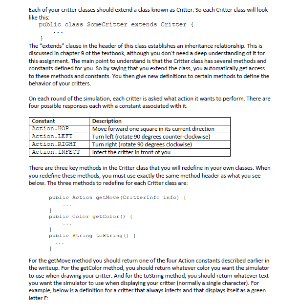 Solved 1. (40 points) "Critters"1 This assignment will give | Chegg.com