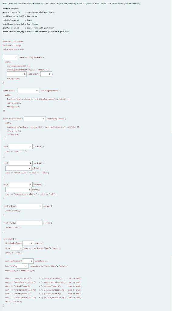 FIB-in the code below so that the code is correct and | Chegg.com