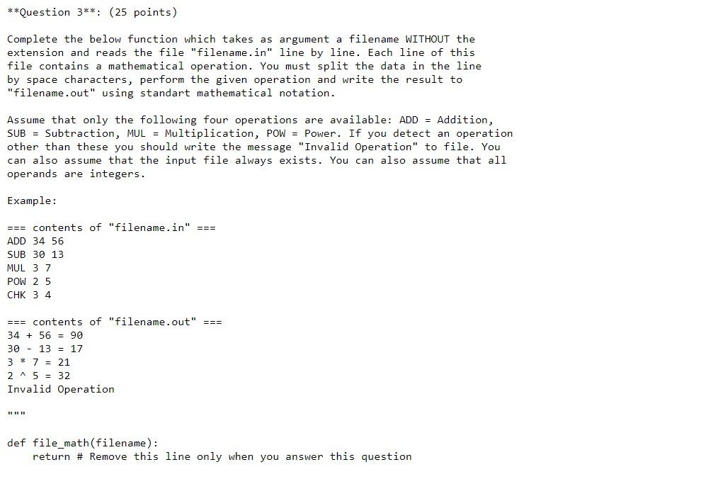Solved **Question 3**: (25 points) Complete the below | Chegg.com