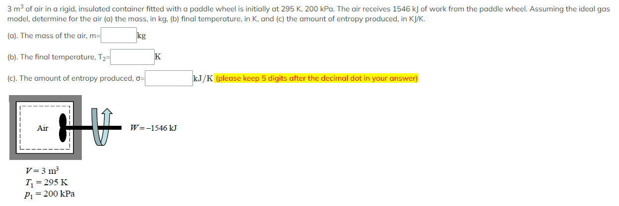 Solved 3 mof air in a rigid, insulated container fitted with | Chegg.com