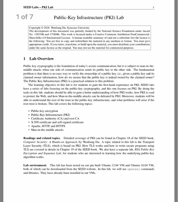 SEED Labs PKI Lab 1 of 7 Public-Key Infrastructure | Chegg.com