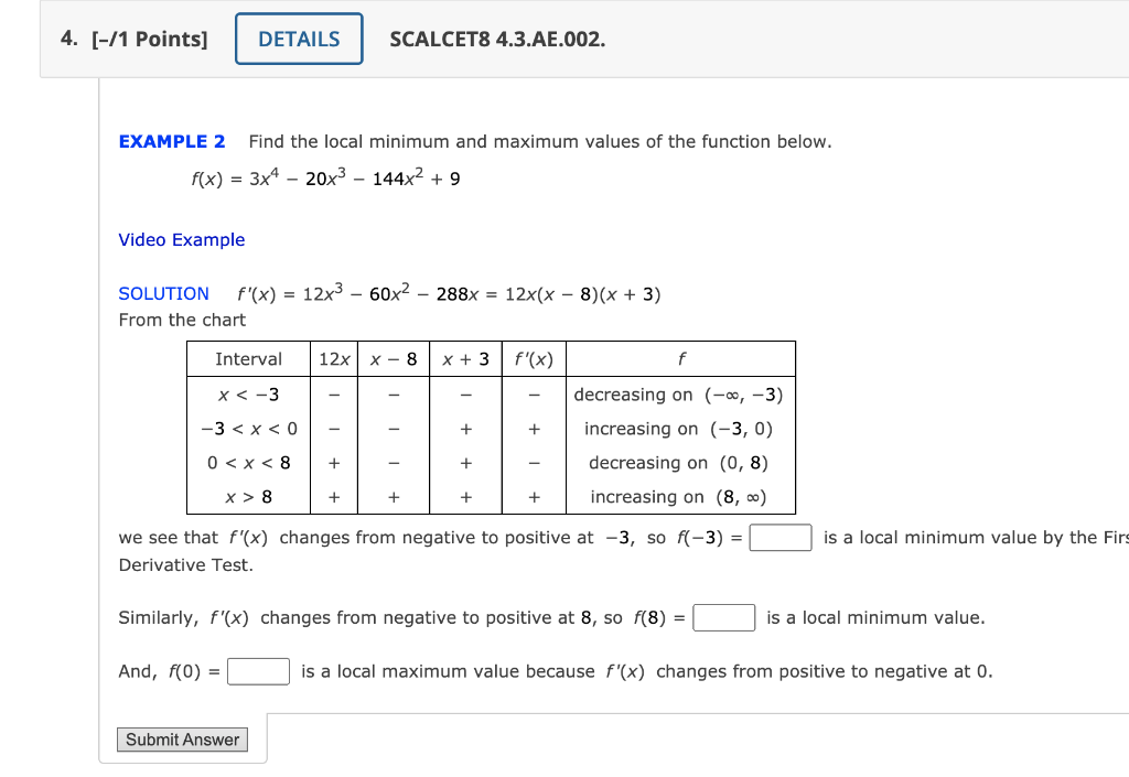 Solved 4. [-/1 Points] DETAILS SCALCET8 4.3.AE.002. EXAMPLE | Chegg.com