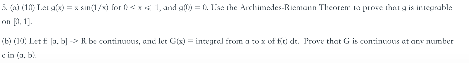 Solved 5. (a) (10) Let g(x) = x sin(1/x) for ()