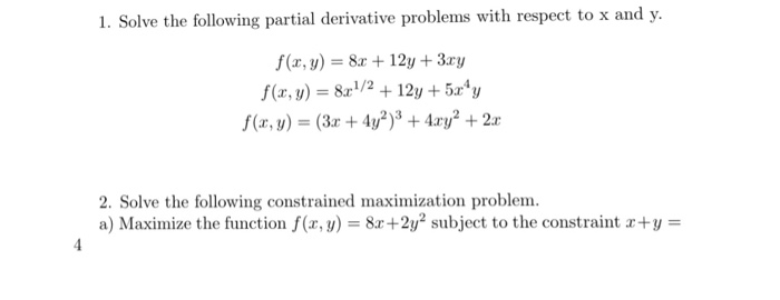 Solved Solve the following partial derivative problems with | Chegg.com