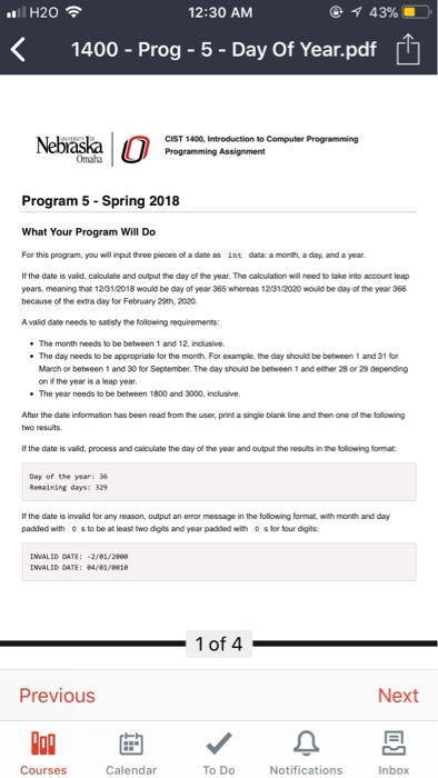 Solved "11 H20令 12:30 AM 1400-Prog-5-Day Of Year.pdf | Chegg.com