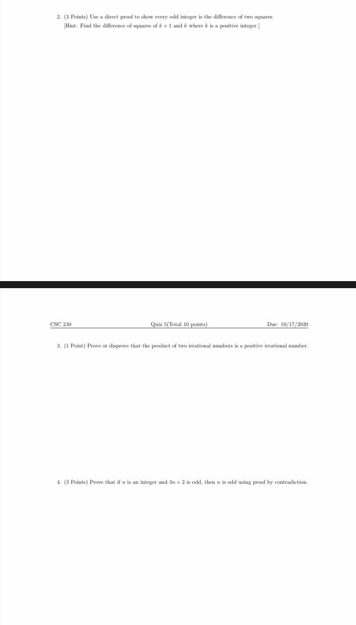 Solved 2. (3 Points) Use a direct proof to show every odd | Chegg.com