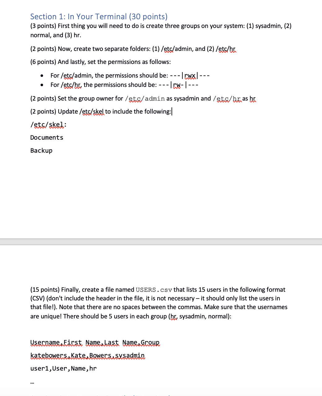 Solved Section 1: In Your Terminal (30 points) (3 points) | Chegg.com