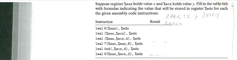 Solved Suppose register %eax holds value x and %ecx holds | Chegg.com