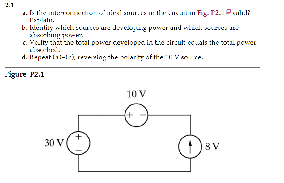 Solved a. Is the interconnection of ideal sources in the | Chegg.com