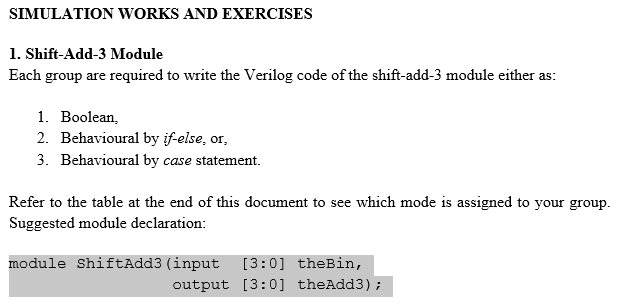 Solved SIMULATION WORKS AND EXERCISES 1. Shift-Add-3 Module | Chegg.com