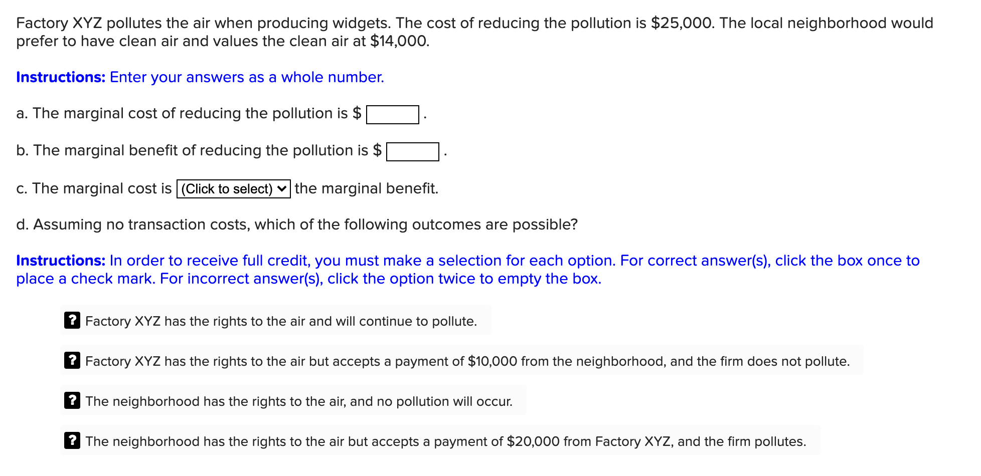 Solved Factory XYZ pollutes the air when producing widgets. | Chegg.com
