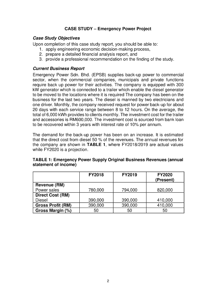 CASE STUDY - Emergency Power Project Case Study | Chegg.com