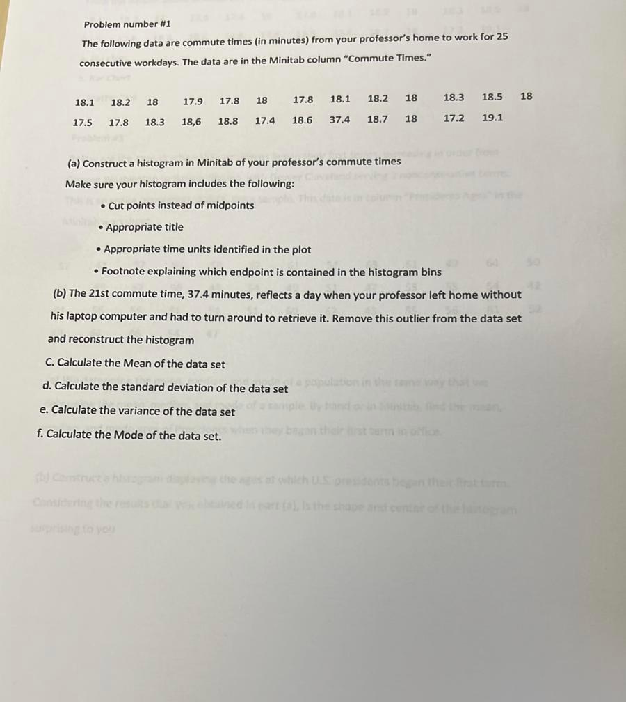 Solved Problem number #1 The following data are commute | Chegg.com