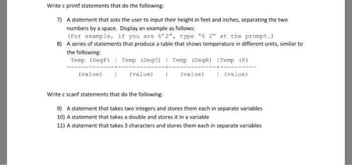 Write c printf statements that do the following: A | Chegg.com