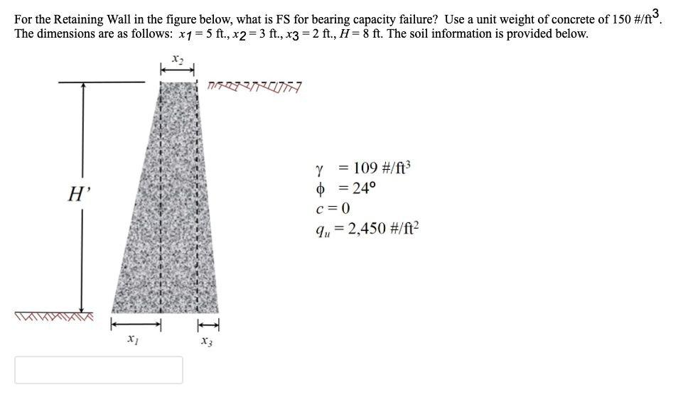 Solved For the Retaining Wall in the figure below, what is | Chegg.com