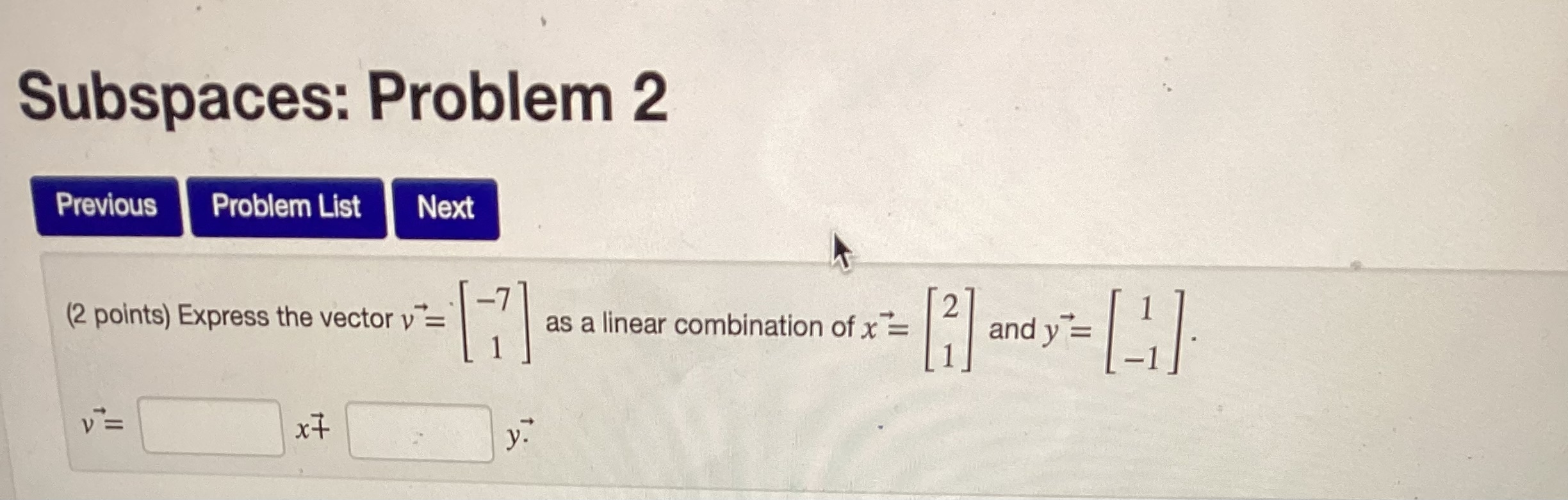 Solved (2 points) Express the vector \\( | Chegg.com