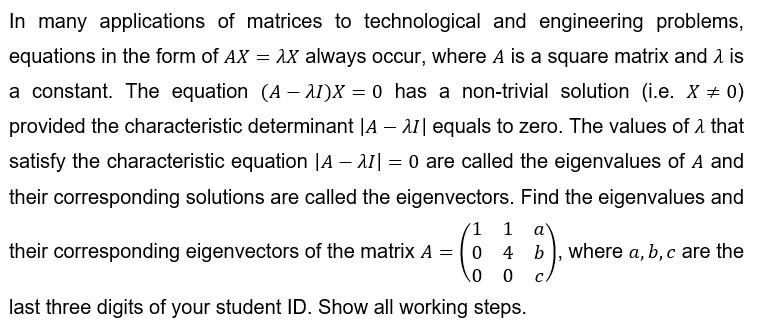 Solved = In many applications of matrices to technological | Chegg.com