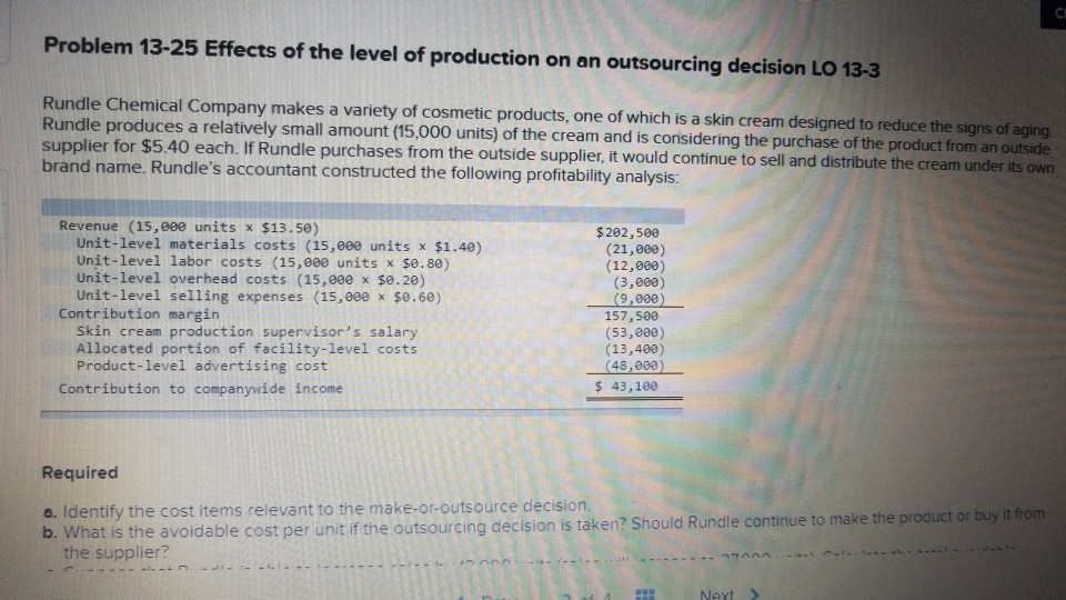 Solved Problem 13-25 Effects of the level of production on | Chegg.com