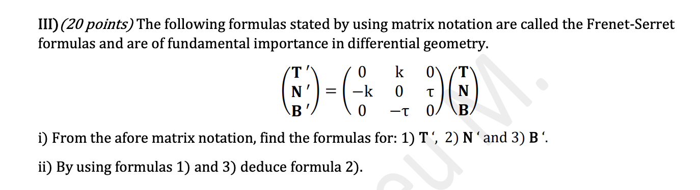 Solved III) (20 points) The following formulas stated by | Chegg.com