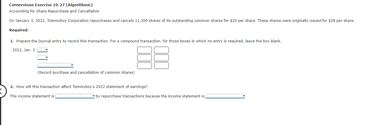 Solved Cornerstone Exercise 10-27 (Algorithmic) Accounting | Chegg.com