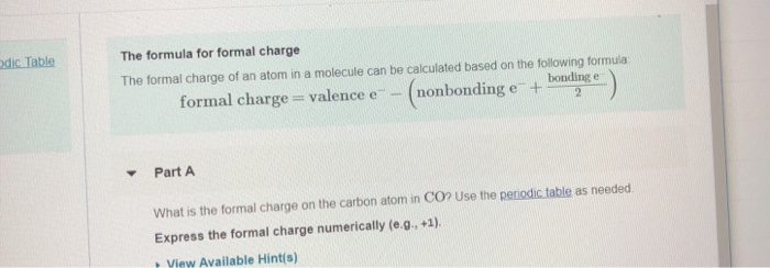 Solved dic Table The formula for formal charge The formal | Chegg.com