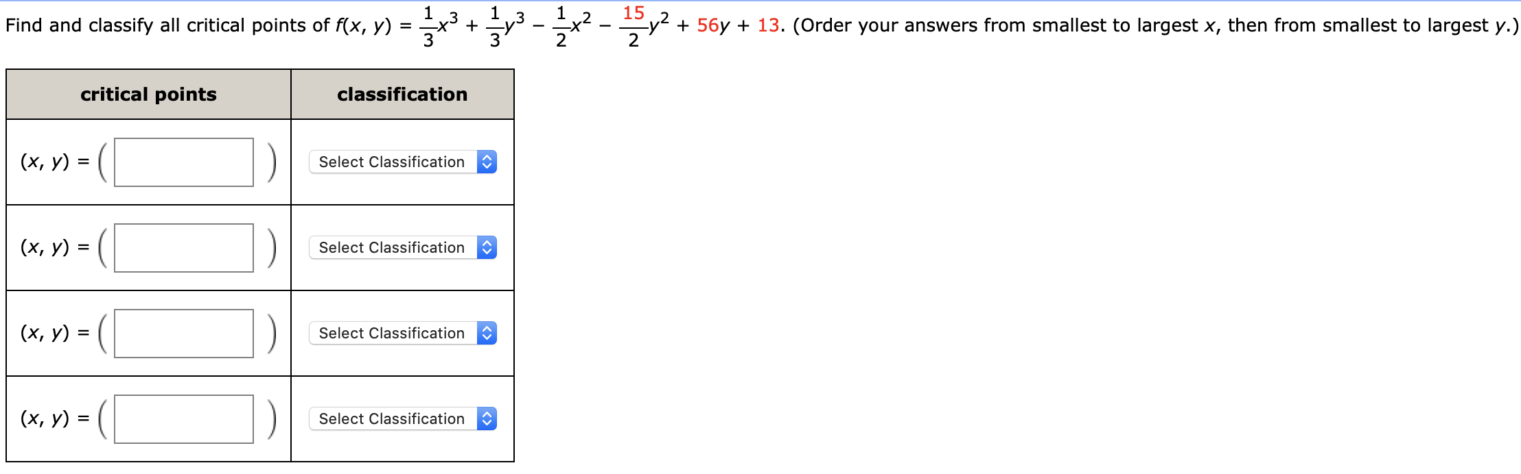 Solved and classify all critical points of f(x, y) = 5x + | Chegg.com