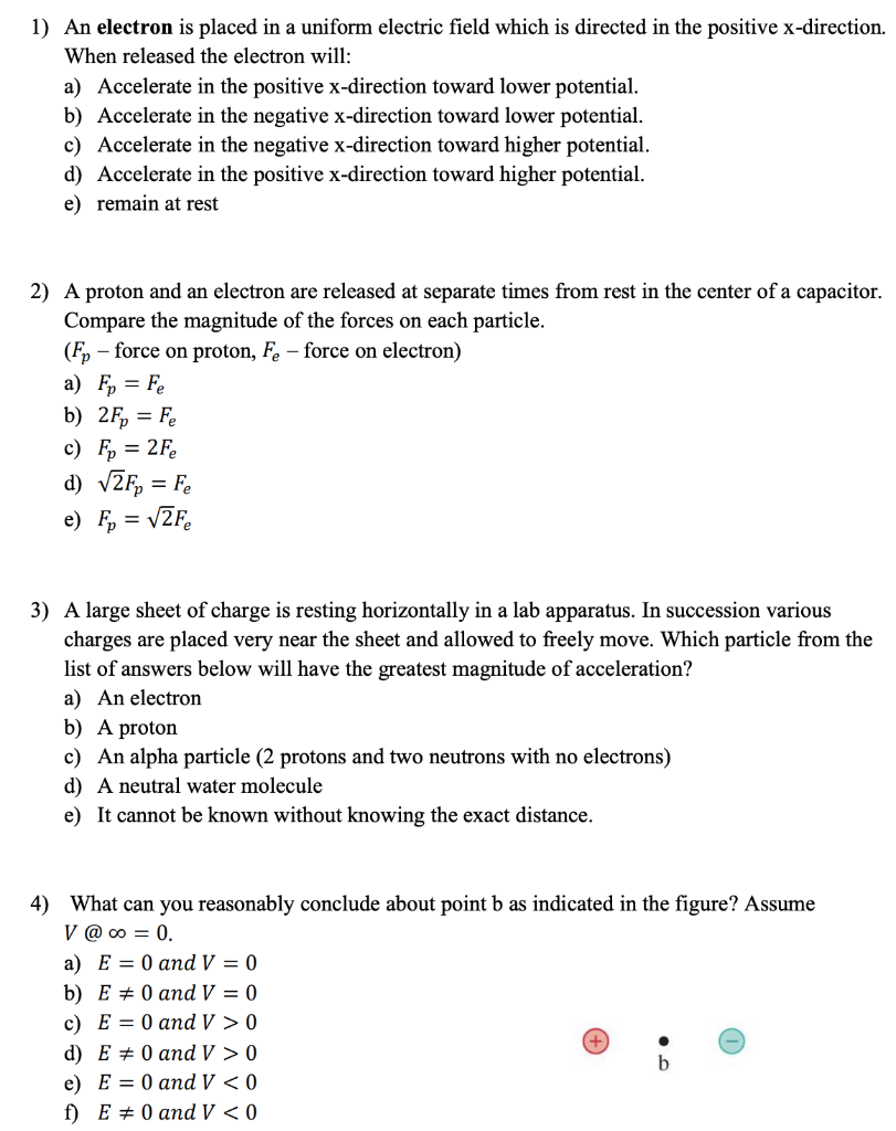 Solved 1 An Electron Is Placed In A Uniform Electric Field