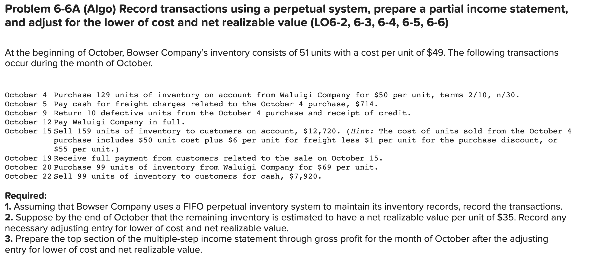 Solved Problem 6-6A (Algo) Record transactions using a | Chegg.com