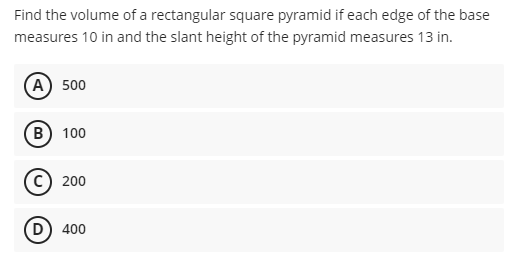 Solved Find the volume of a rectangular square pyramid if | Chegg.com