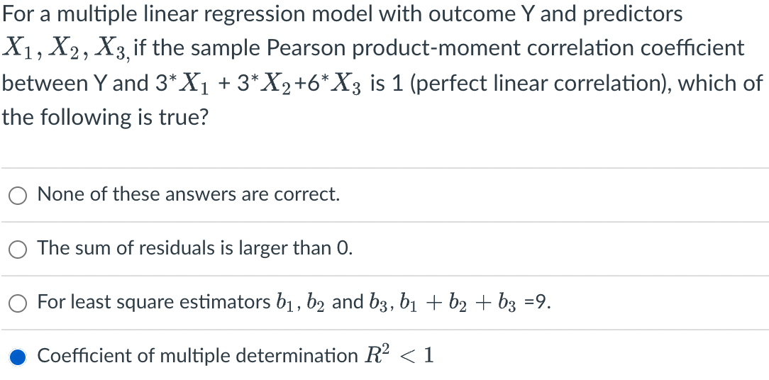 Solved For a multiple linear regression model with outcome Y | Chegg.com