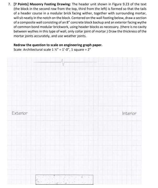 7. 7 Points] Masonry Footing Drawing: The header unit | Chegg.com