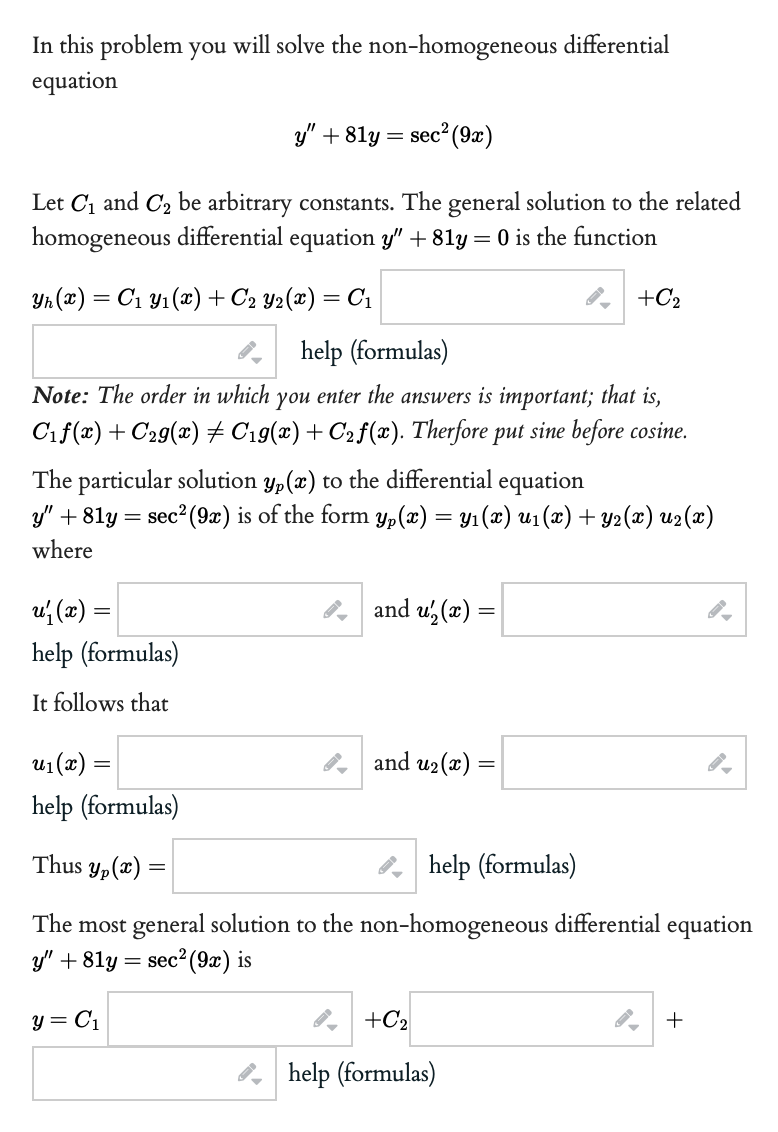 Solved In this problem you will solve the non-homogeneous | Chegg.com