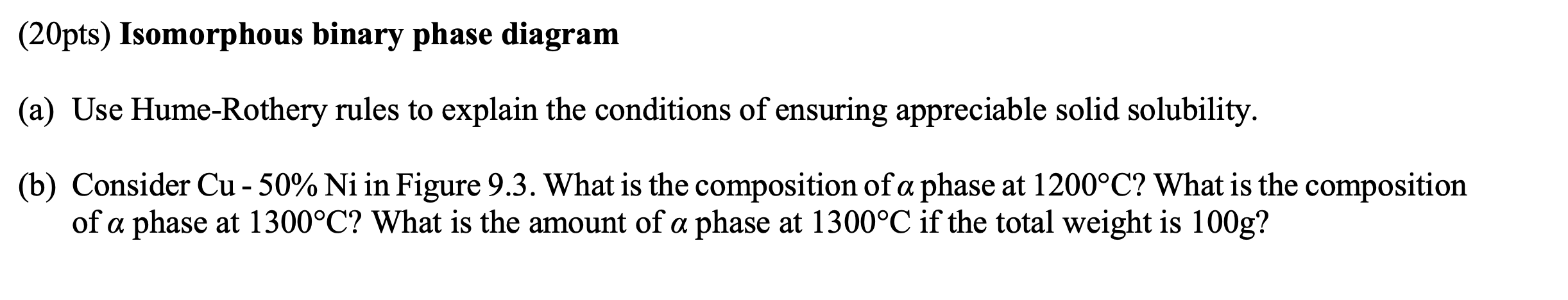 Solved (20pts) Isomorphous binary phase diagram (a) Use | Chegg.com