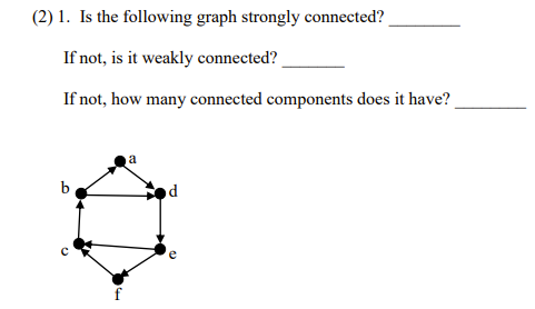 Solved (2) 1. Is the following graph strongly connected? If | Chegg.com