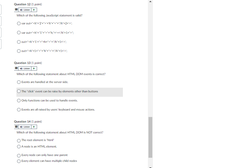 Solved Which of the following JavaScript statement is valid? | Chegg.com