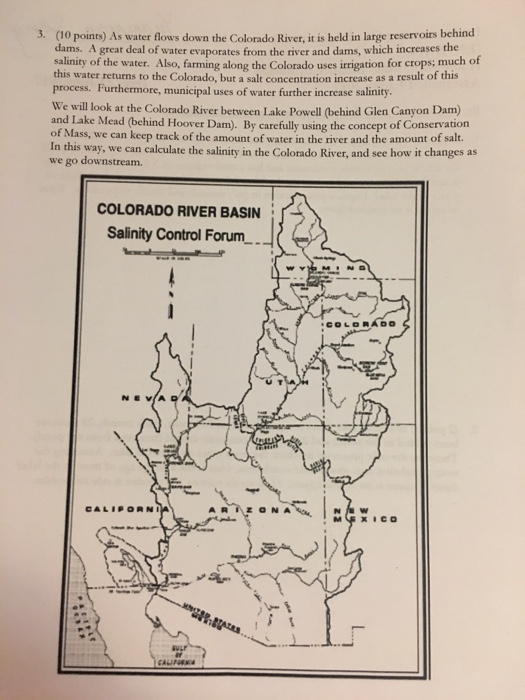 Solved 3, (10 points) As water flows down the Colorado | Chegg.com